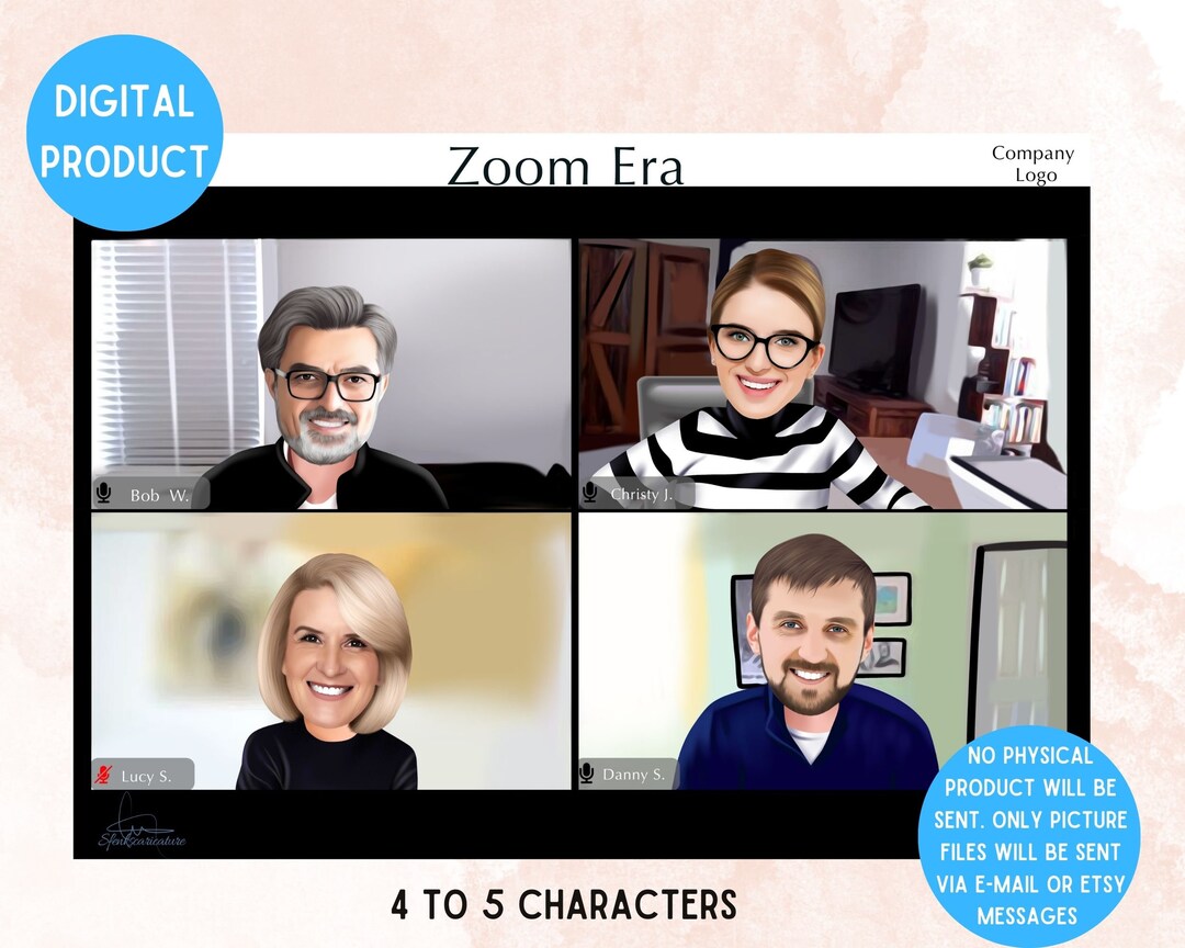 Custom Zoom Meeting Caricature, Cartoon Gift for Home Workers, Employee ...