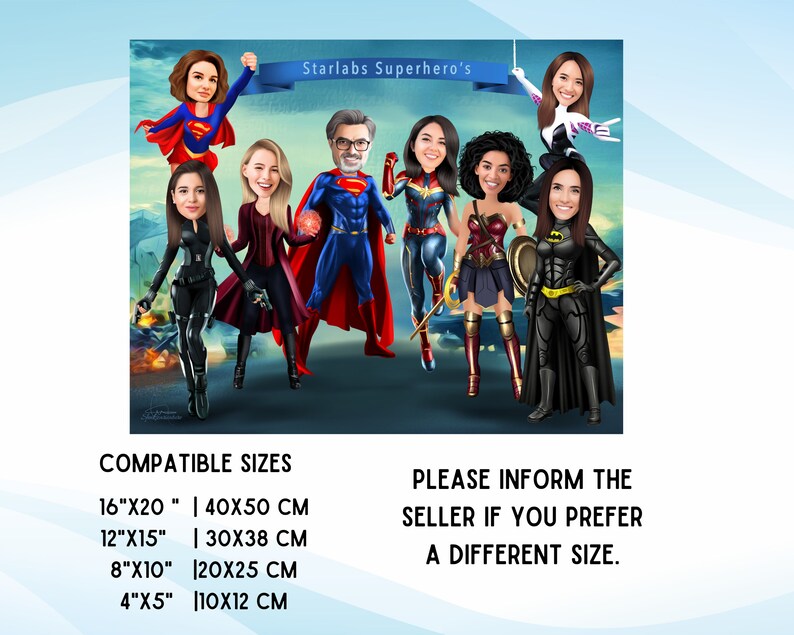 Custom Cartoon Superhero Team – Personalized Gift for Work or Events (7 ...
