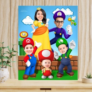 Super Mario and Family Portrait, Mario Bros Father Birthday Gift, Mario ...