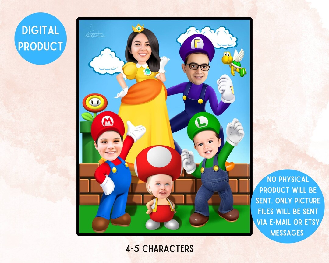 Super Mario and Family Portrait, Mario Bros Father Birthday Gift, Mario ...