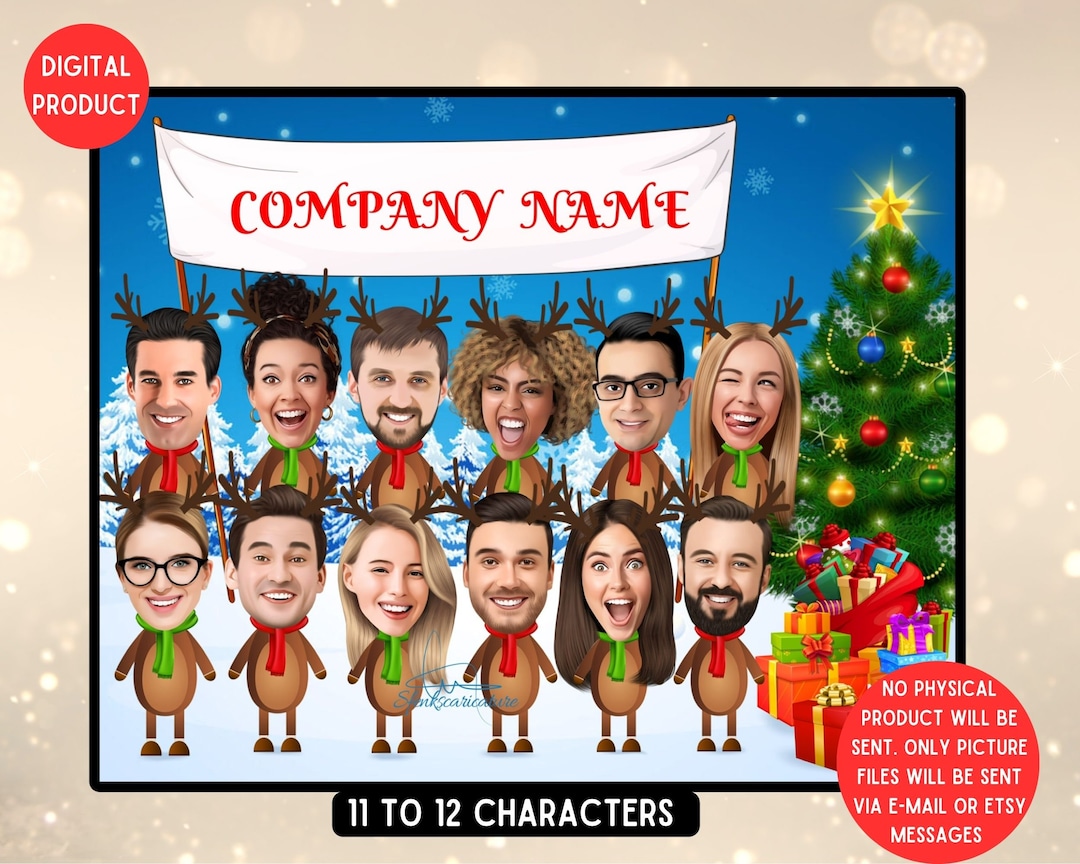 Personalised Fun Xmas Group Company Cartoon (11-12faces) Christmas ...