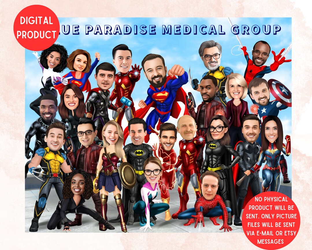 Personalised Cartoons for Company 24-25 Characters Superhero - Etsy