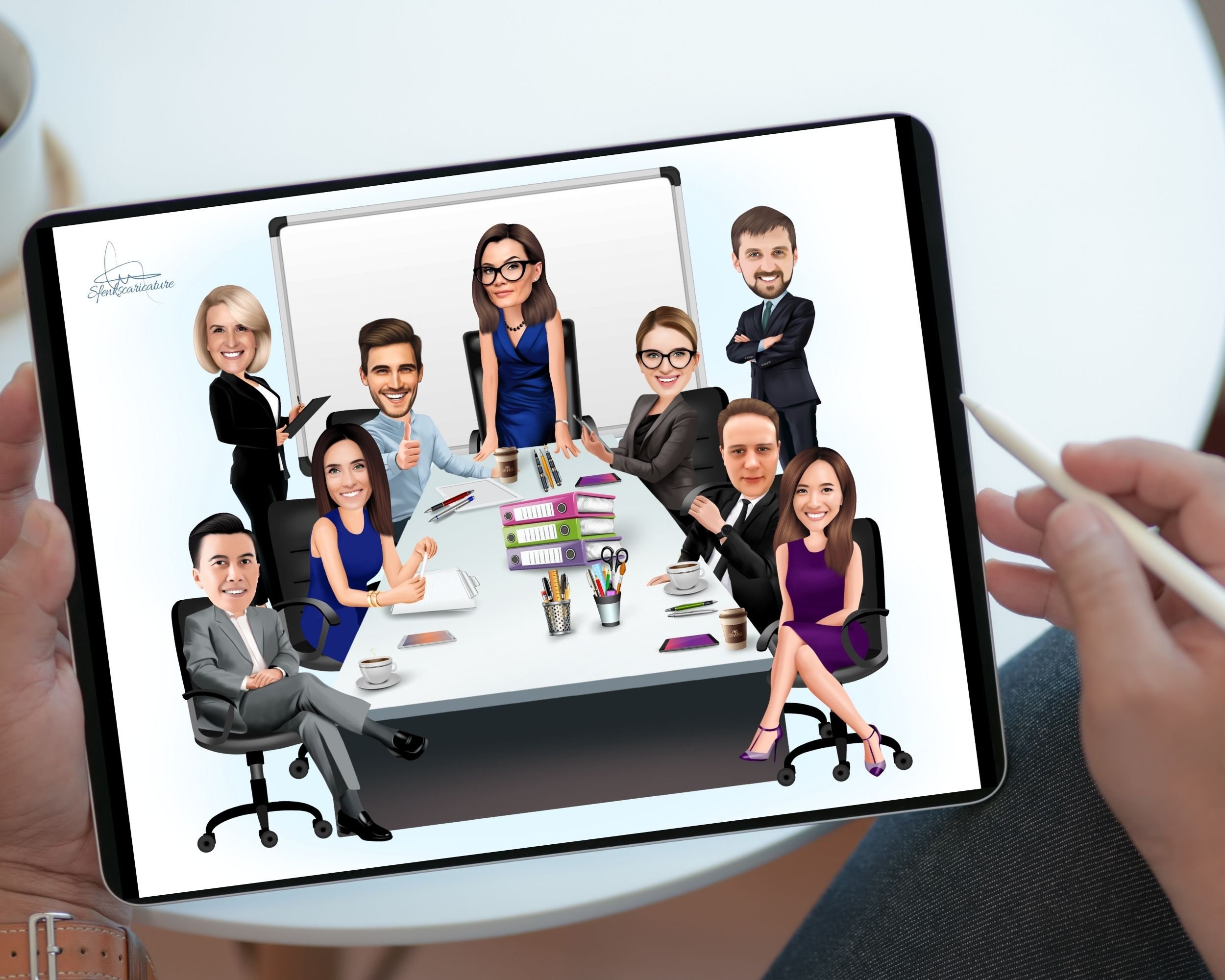 Personalized Business Team Caricature – Custom Office Portrait for Boss ...