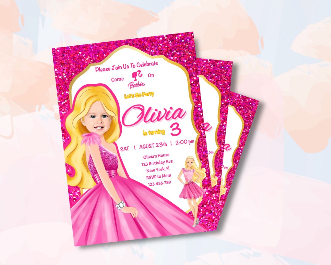 Pink Girls Birthday Invitation, Doll Invitation Template, Princess ...