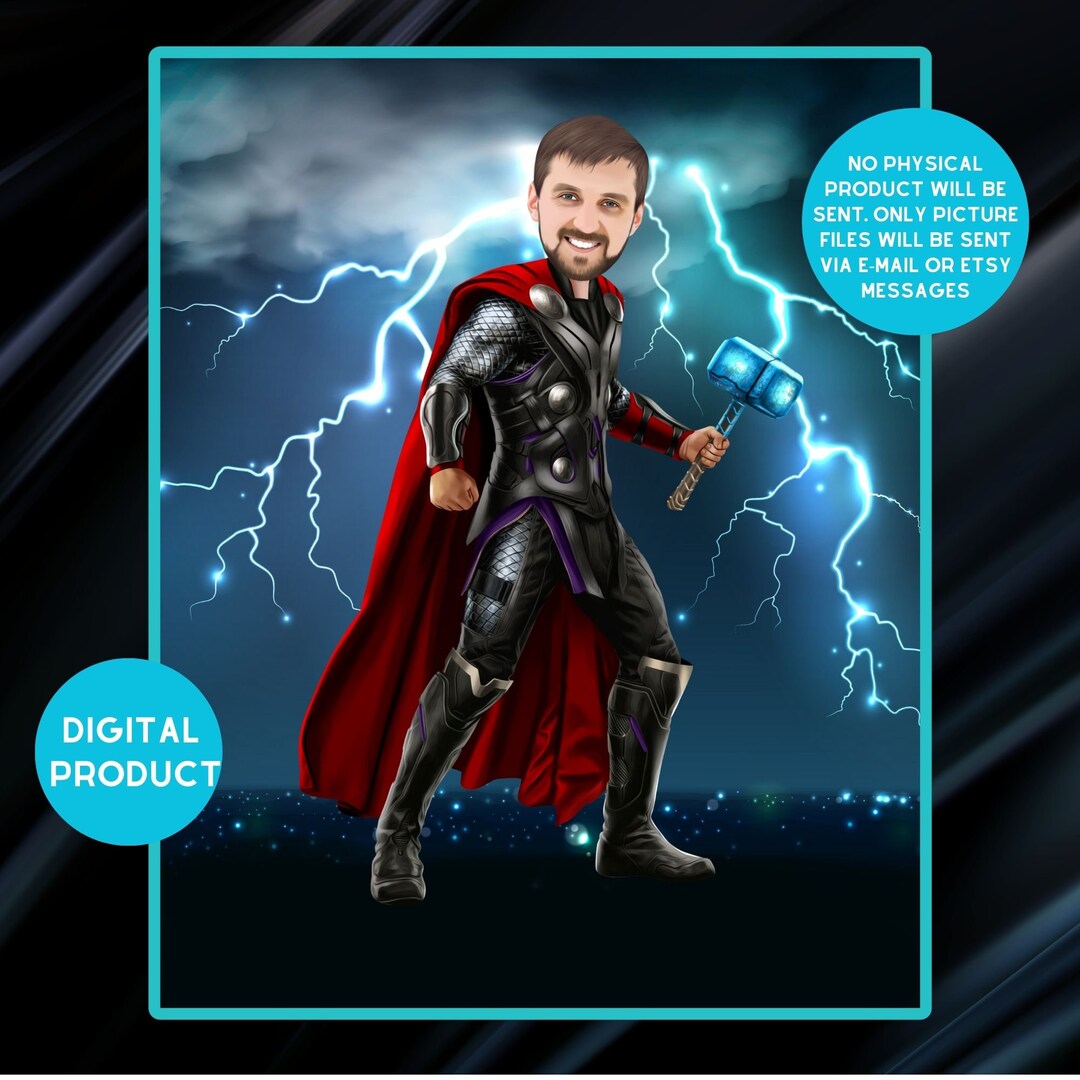 Thor Birthday Portrait, Superhero Boy Cartoon, Thor Invitation Card ...