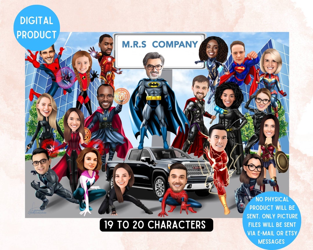 Personalised Cartoons for Company (19-20 Characters) Superhero ...