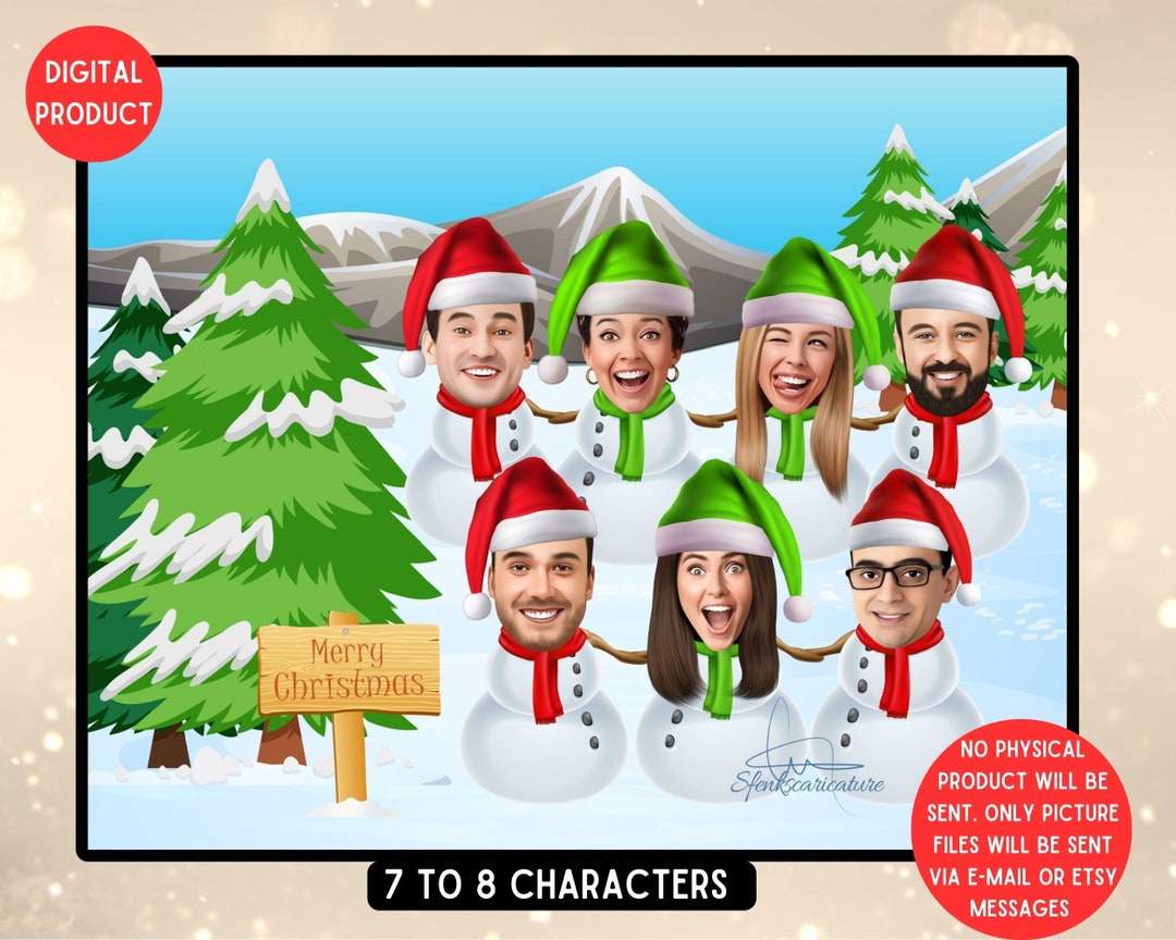 Personalised Fun Xmas Snowman Family Cartoon (7-8 Faces) Christmas ...