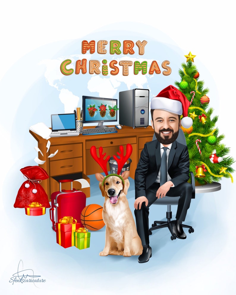 Christmas Cartoon Portrait Employee CARICATURE Greeting Card - Etsy