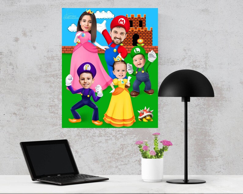 Super Mario and Family Portrait, Mario Bros Father Birthday Gift, Mario ...