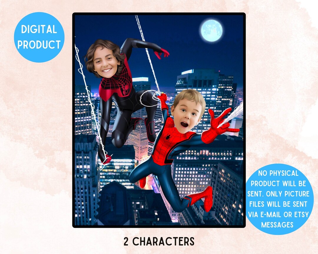 Custom Spider Verse Portrait, Custom Spiderman Gift Caricature, Miles ...