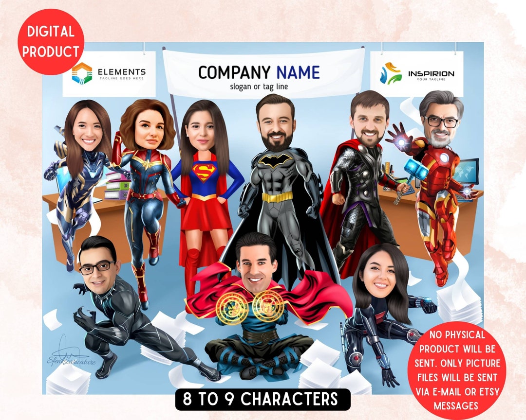 Superheroes Office Cartoon for Company (8 to 9 Characters) Caricature ...