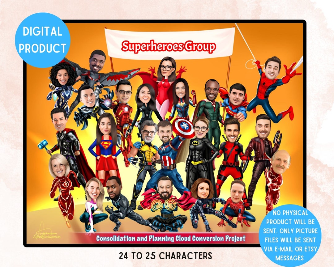 Superhero-themed Group Portrait – Fun Corporate or Farewell Gift Idea ...