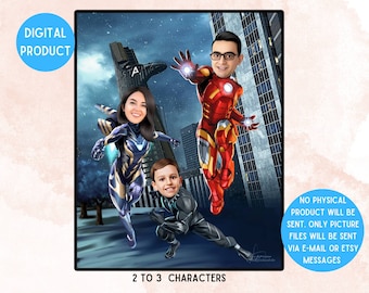 Family Superhero Custom Caricature Digital Print Personalize - Etsy