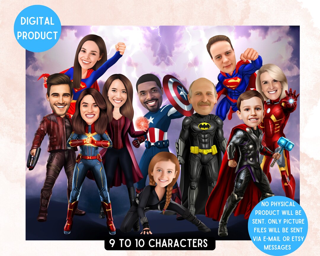 Custom Superheroes Farewell Cartoons for Company (9 to 10 Characters ...