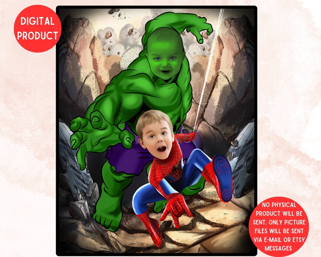 Personalized HULK Spiderman Portrait, Custom HULK Gift Caricature ...