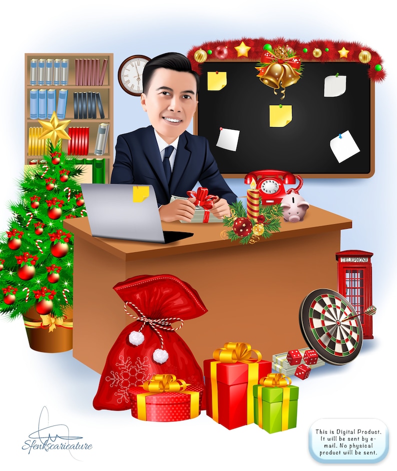 Christmas Cartoon Portrait Employee CARICATURE Greeting Card - Etsy