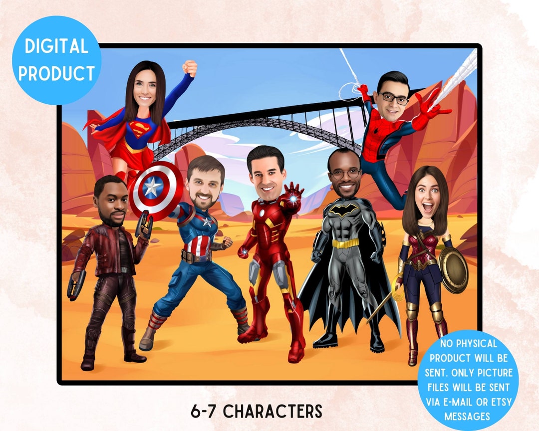 Company Meeting Superheroes Cartoon Gifts, Personalised Business Group ...