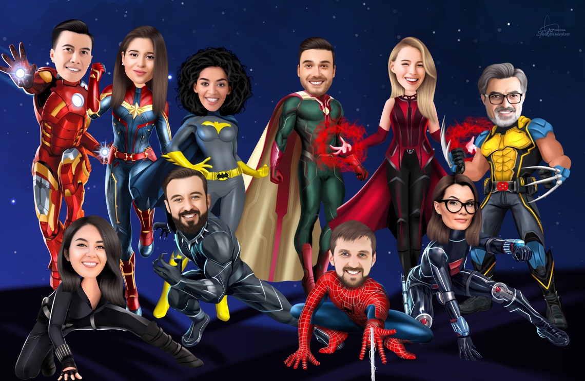 Personalized Cartoons for Company Superhero Caricature for - Etsy
