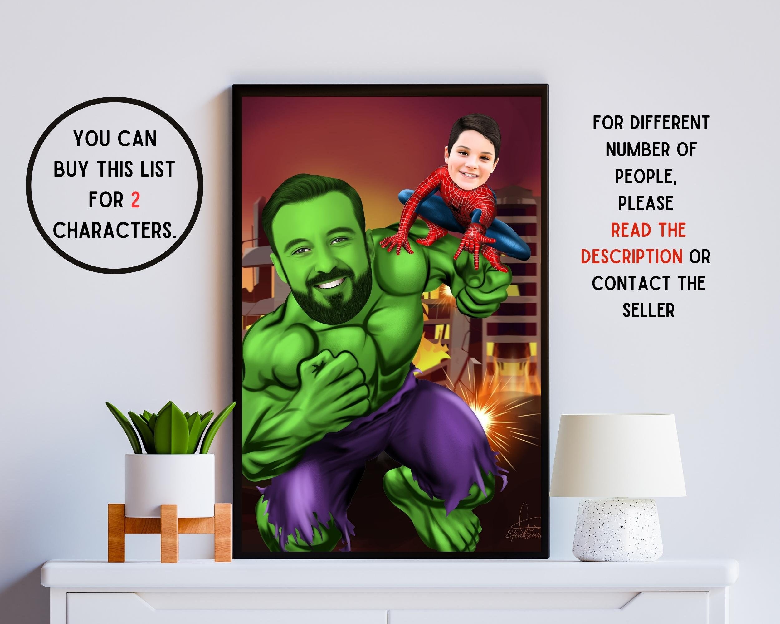 Incredible Hulk Dad CARTOON Portrait Gift, Spiderman Caricature, Custom ...