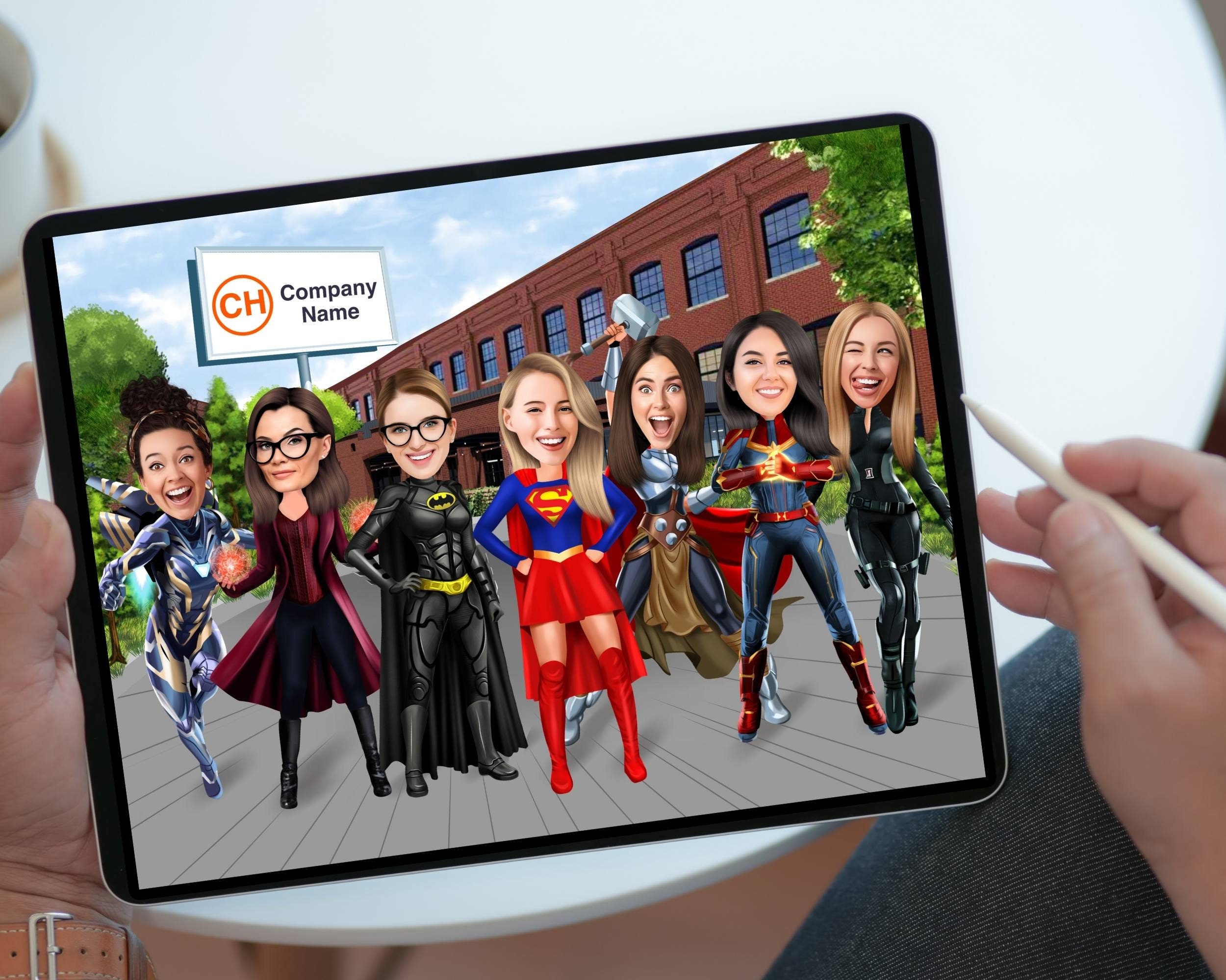 Personalized Cartoons for Company, Superhero Caricature for Business ...