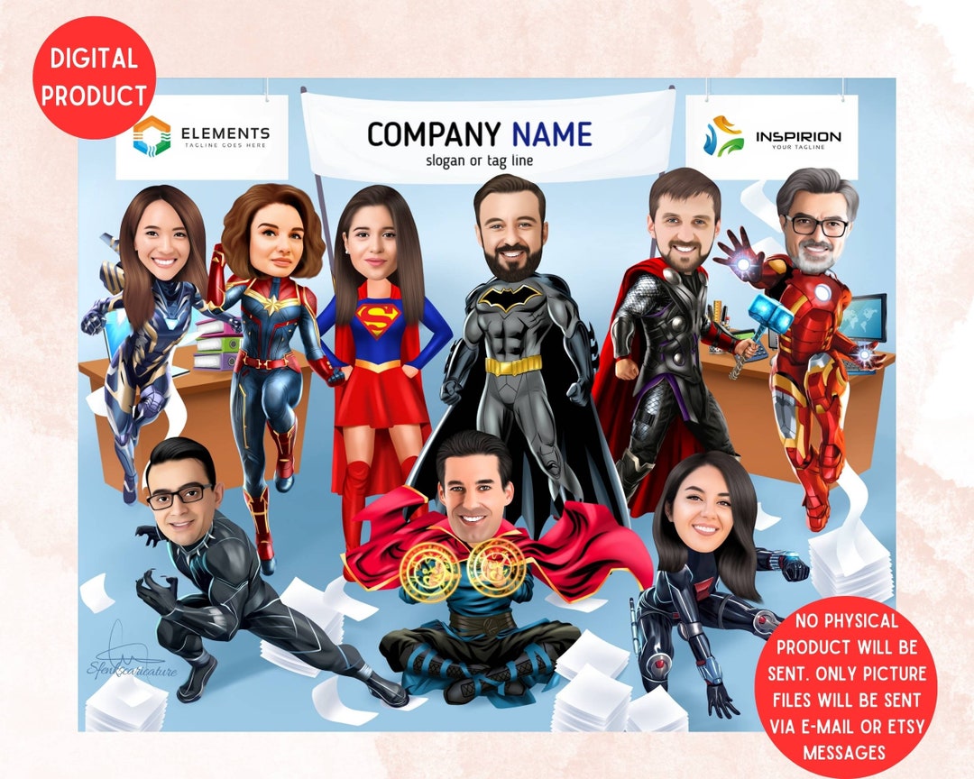 Superheroes Office Cartoon for Company 8 to 9 Characters - Etsy