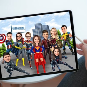 Superheroes Office Cartoon for Company (9 to 10 Characters) Caricature ...