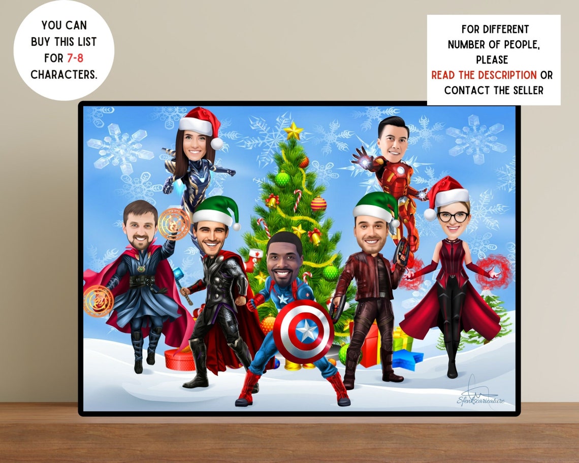 Personalised Christmas Group Superheroes Company Office Cartoon (7-8 ...