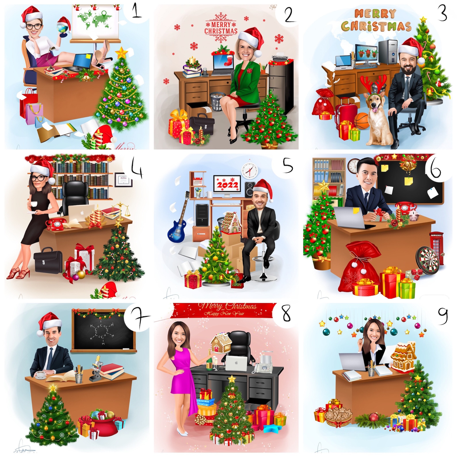 Christmas Cartoon Portrait Employee CARICATURE Greeting Card - Etsy