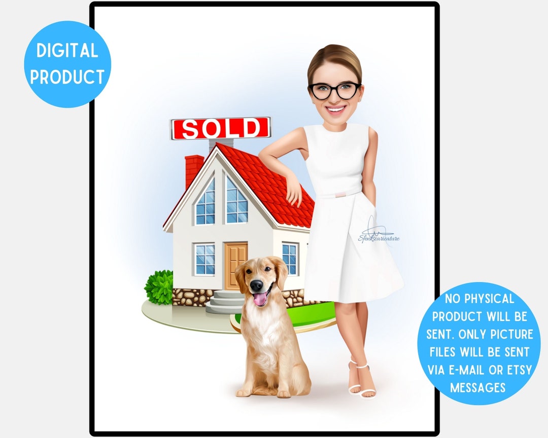 Custom Female Realtor Cartoon Portrait, Realtor Portrait, Gift for ...