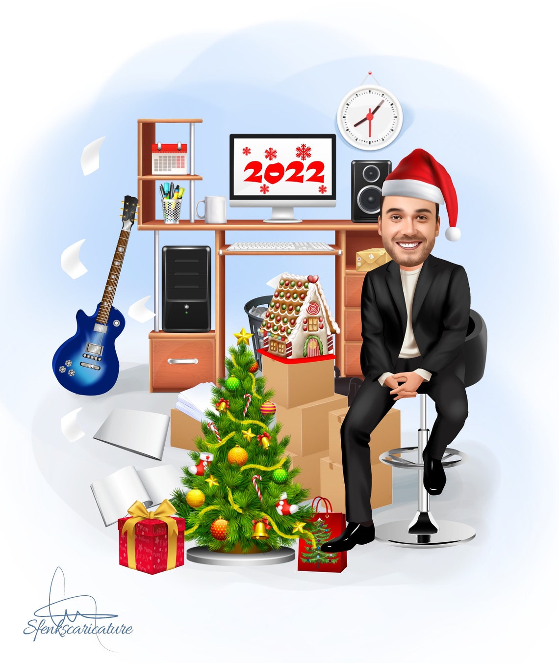 Christmas Cartoon Portrait Employee CARICATURE Greeting Card - Etsy