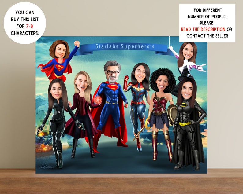 Custom Cartoon Superhero Team – Personalized Gift for Work or Events (7 ...