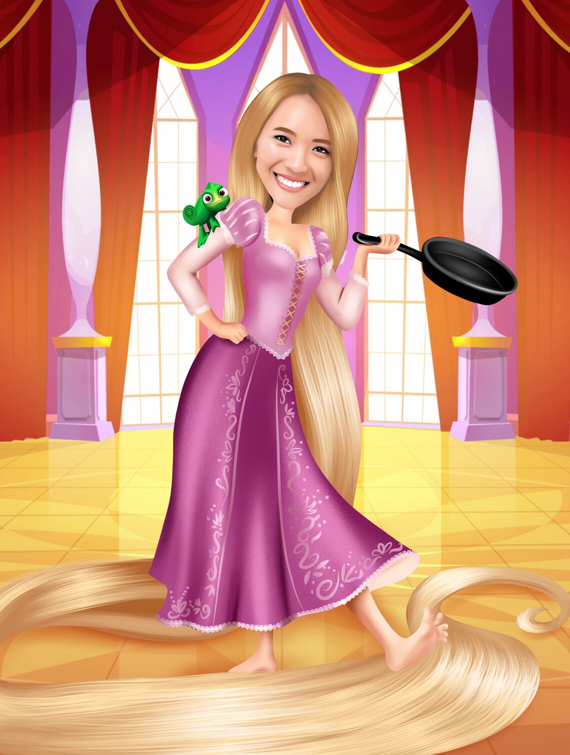 Personalized TANGLED Caricature Portrait Custom Princess - Etsy