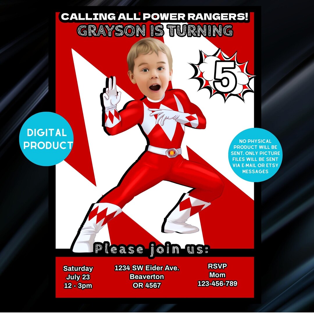 Power Ranger Birthday Invitation, Printable Birthday Invitation ...