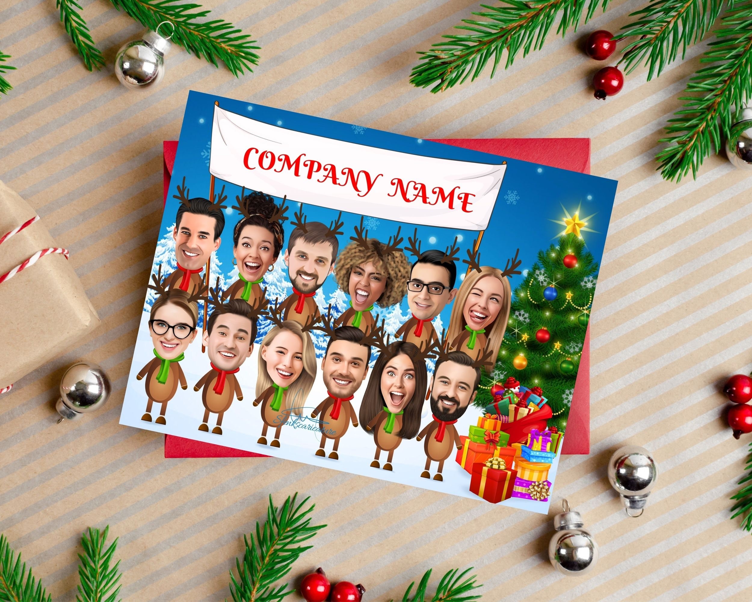 Personalised Fun Xmas Group Company Cartoon (11-12faces) Christmas ...