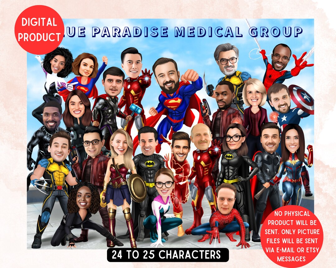 Personalised Cartoons for Company (24-25 Characters) Superhero ...