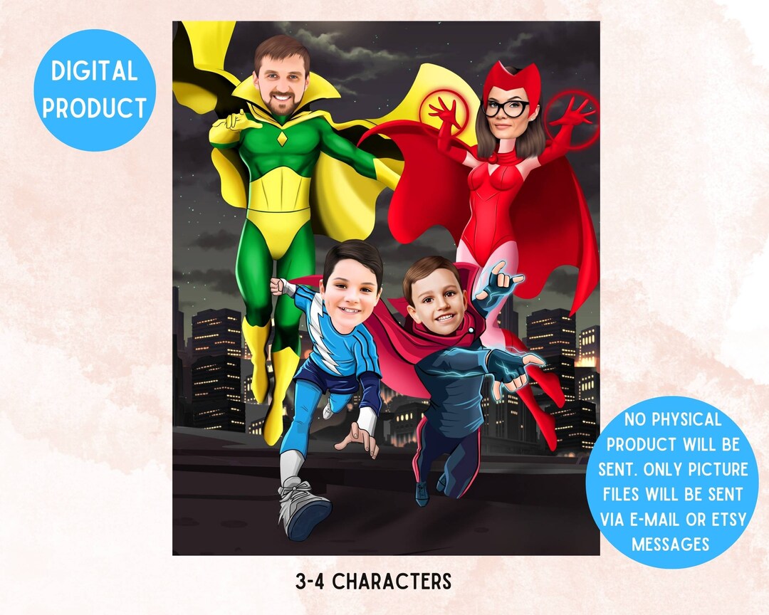 Custom Wanda Vision Portrait, Super Family Portrait, Avengers Family ...