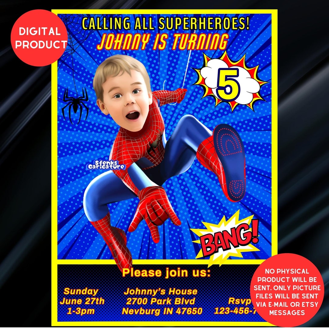 SPİDERMAN Photo Birthday Invitation, Printable Birthday Party ...
