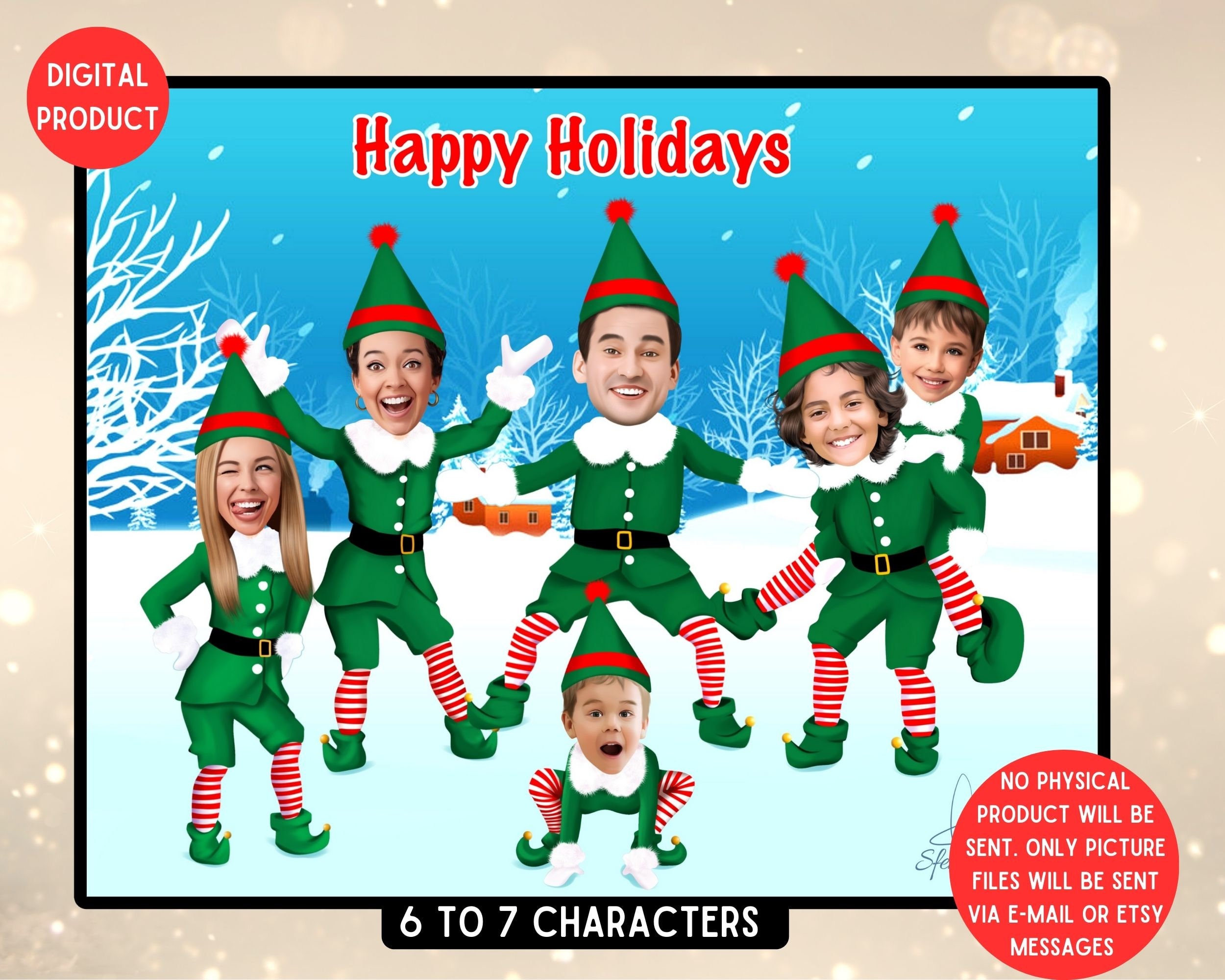 Elf Christmas Card, Xmas Greeting Card, Personalized Caricature, Custom ...