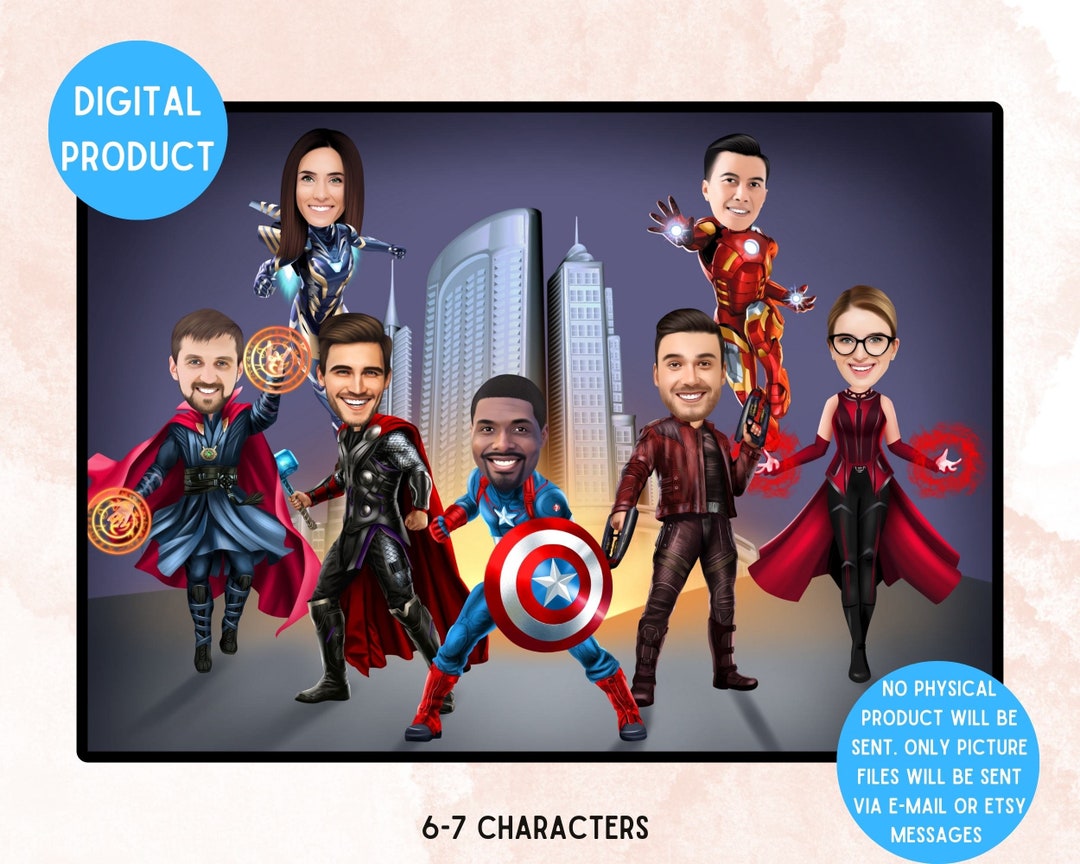 Custom Superheroes Farewell Cartoons for Company (6-7 Characters ...