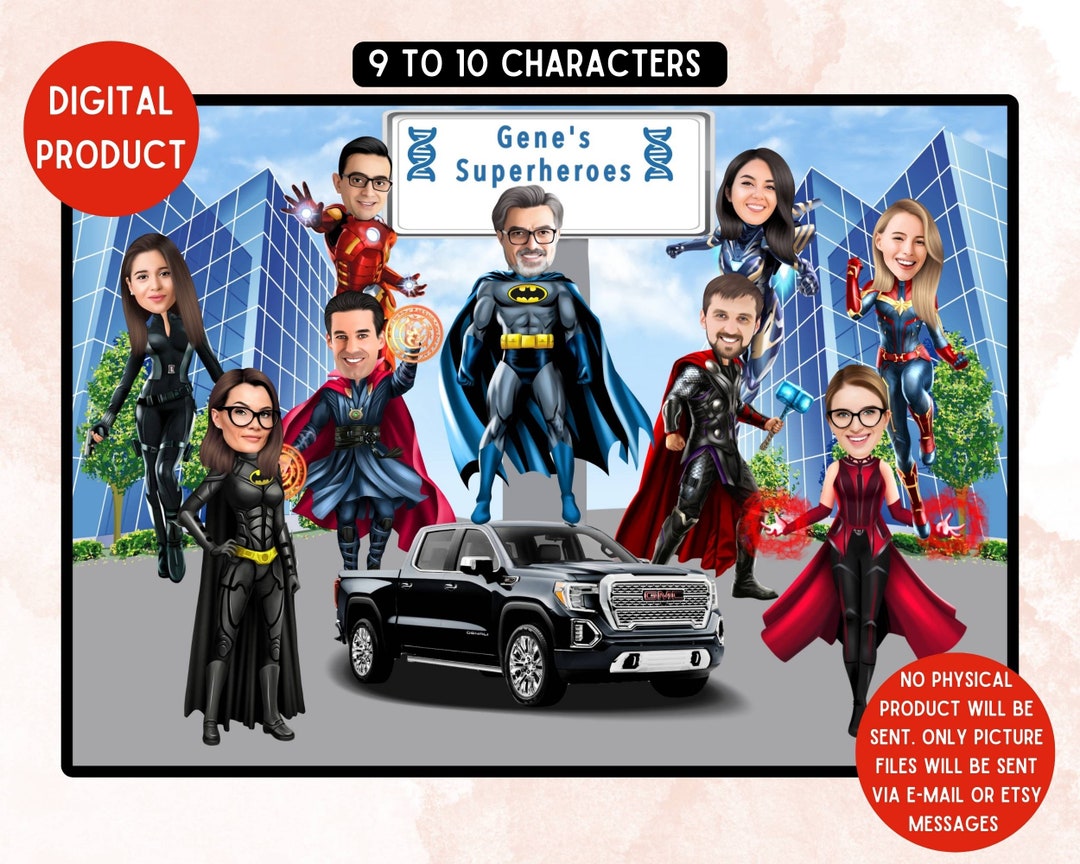 Custom Superheroes Farewell Cartoons for Company (9 to 10 Characters ...