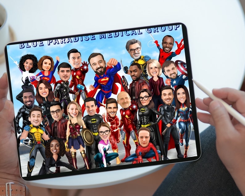 Personalised Cartoons for Company (24-25 Characters) Superhero ...
