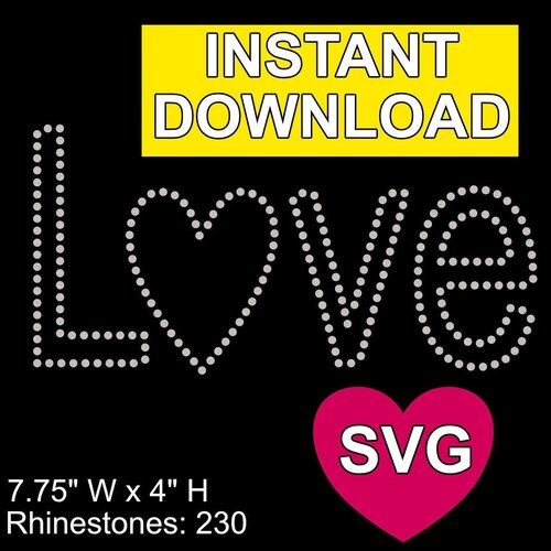 Love Valentine Rhinestone Svg Heart Rhinestone - Etsy