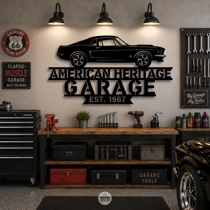 Custom Metal Garage Sign | Classic Muscle Car Wall Art, Industrial ...