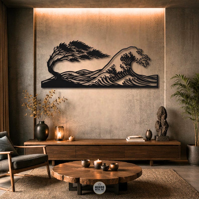 Japanese Wave Metal Wall Art, Steel Ocean Wave Sculpture, Japandi ...