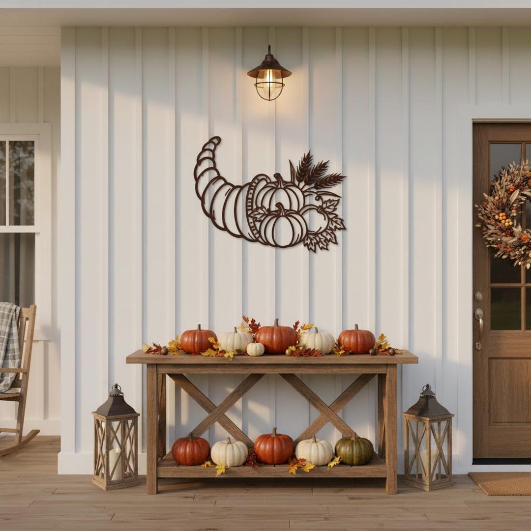 Autumn Cornucopia Metal Wall Art – Fall Harvest Decor | Thanksgiving ...