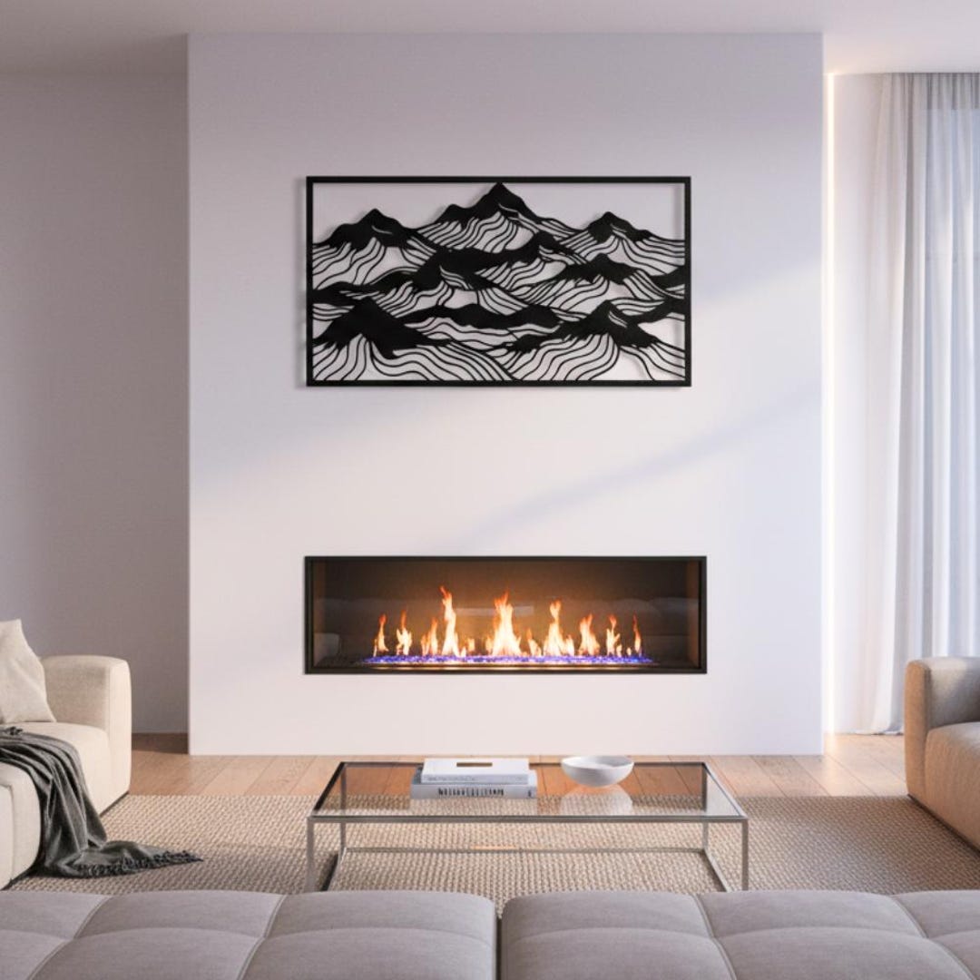 Layered Mountain Metal Wall Art, Panoramic Steel Ridge Sculpture,large ...