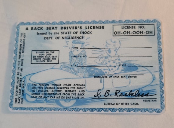 A Backseat Driver's License Funny Gift Bad Driver ID - Etsy