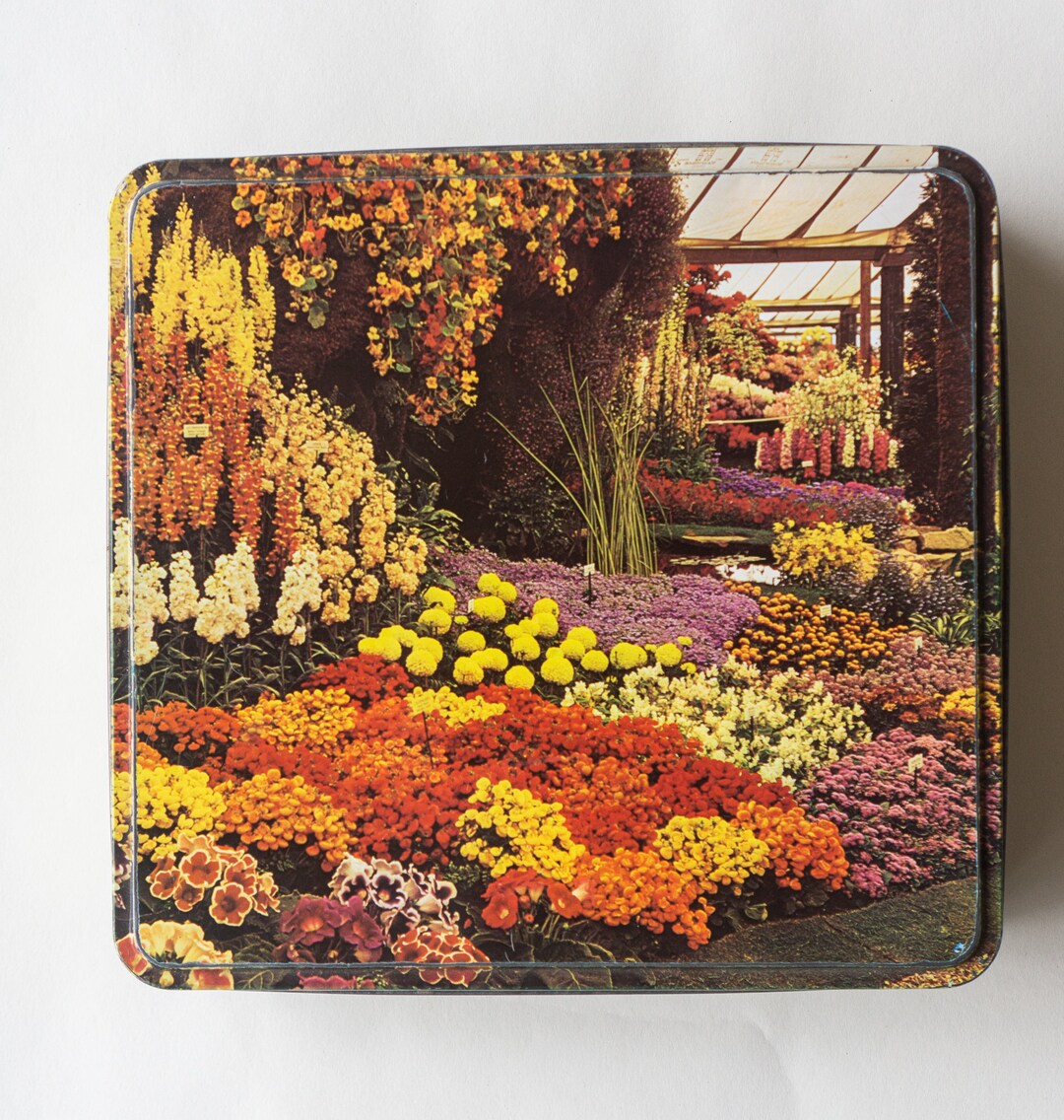 Vintage Flower Tin, Flower Show Tin, Metal Square Tin, Flower Seeds ...