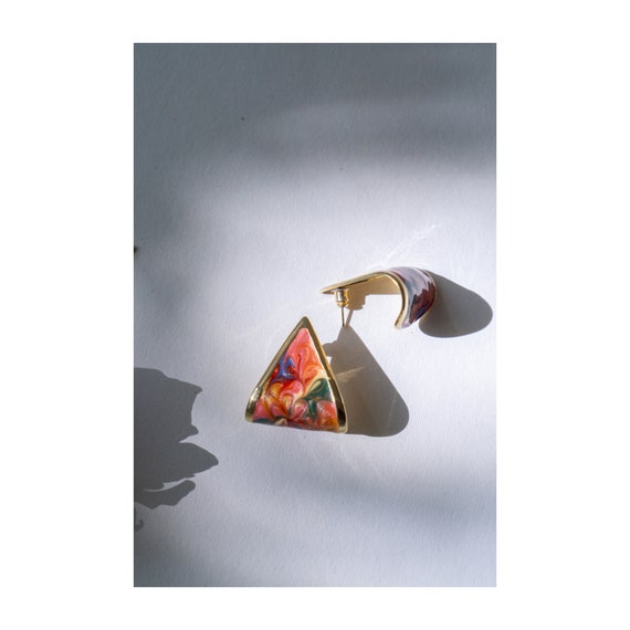 Vintage enamel earrings, Triangle Earrings, 70's earr… - Gem