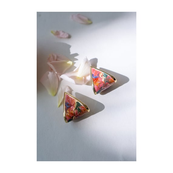Vintage enamel earrings, Triangle Earrings, 70's earr… - Gem